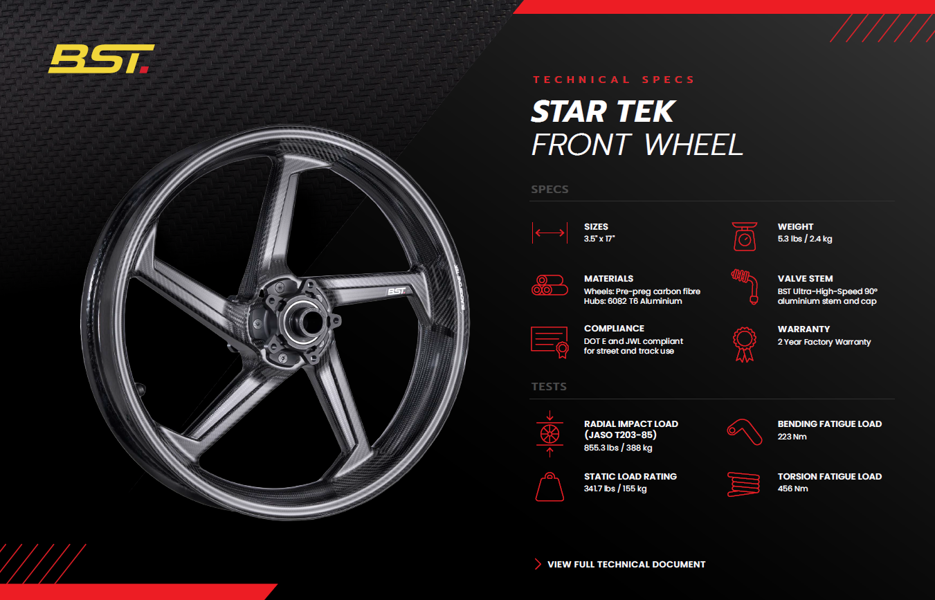 BST Star TEK Carbon Fiber Front Wheel for the Ducati 1098 / 1198 / 848 ...