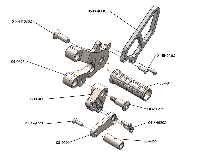 WOODCRAFT Ducati 749 / 999 (all) Rearsets Black with Shifter