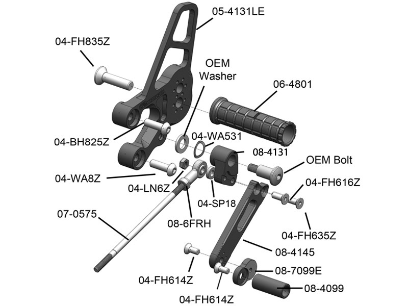 WOODCRAFT Kawasaki Ninja 250R (EX250) (08-12) Black Eccentric Complete ...